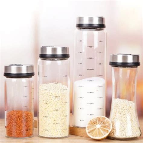 Round Shape Glass Spice Jars With Stainless Lids Glass Seasoning