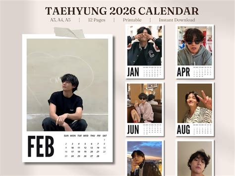 Taehyung Calendar 2026 A3 A4 A5 Pdf Bangtan Digital Calendar