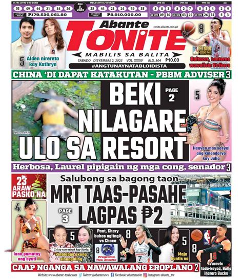Tonite Front Page | Balita ngayong Disyembre 2, 2023 | Abante Tonite