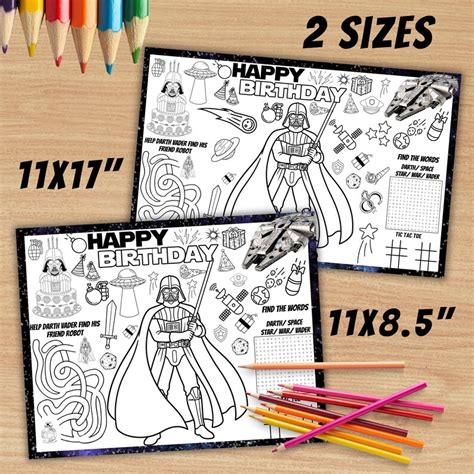 Darth Birthday Coloring Placemat Activity Set Space Coloring Page