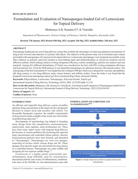 Pdf Formulation And Evaluation Of Nanosponges Loaded Gel Of Lornoxicam For Topical Delivery