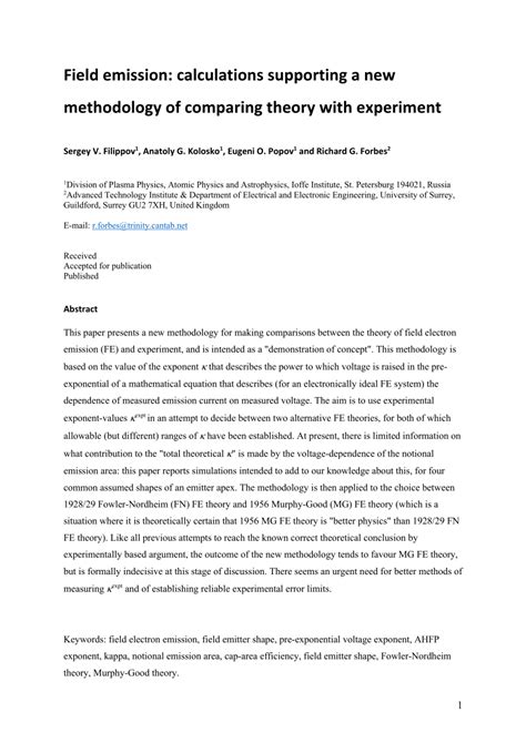 Pdf Field Emission Calculations Supporting A New Methodology Of Comparing Theory With Experiment