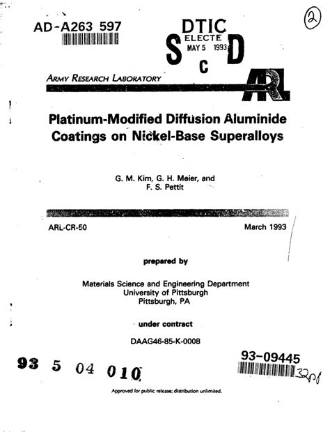 Pdf Platinum Modified Diffusion Aluminide Coatings On Nickel Base