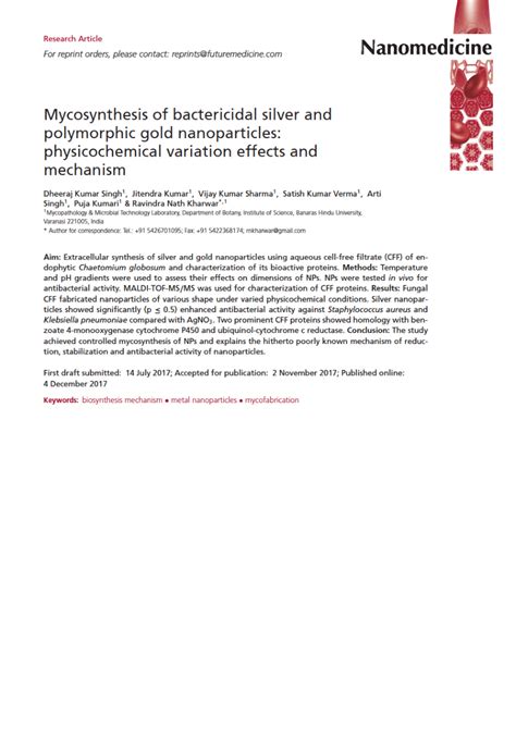 Pdf Mycosynthesis Of Bactericidal Silver And Polymorphic Gold Nanoparticles Physicochemical