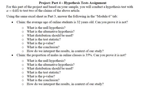 Project Part 4 Hypothesis Tests Assignment For This Chegg Com