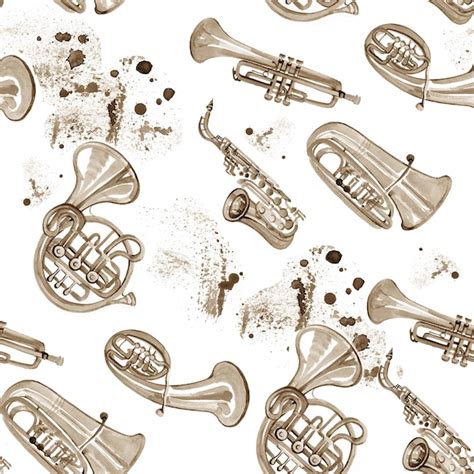 Premium Photo Watercolor Copper Brass Band Music Pattern On White Background