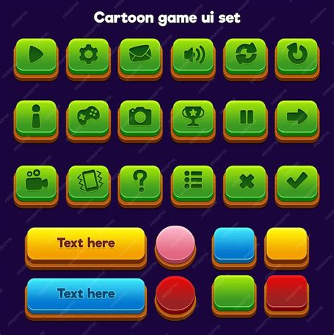 premium psd set of beautiful game ui button cartoon style ui button