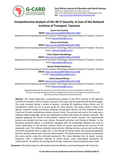 Pdf Comprehensive Analysis Of The Wi Fi Security A Case Of The National Institute Of Transport