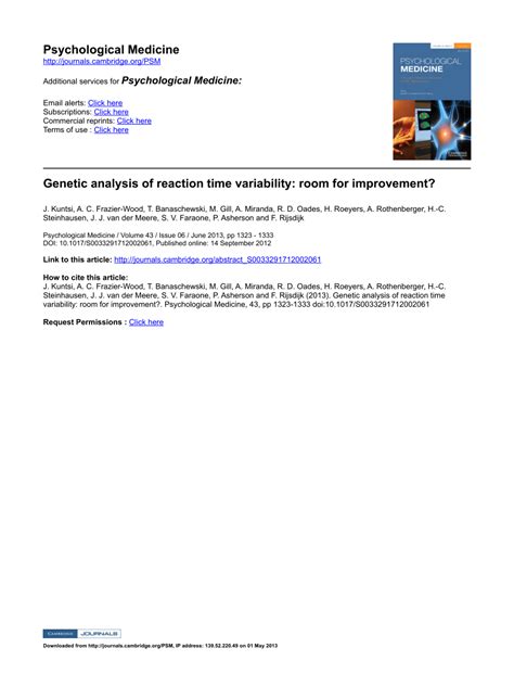 Pdf Genetic Analysis Of Reaction Time Variability Room For Improvement