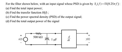 Solved For The Filter Shown Below With An Input Signal Chegg
