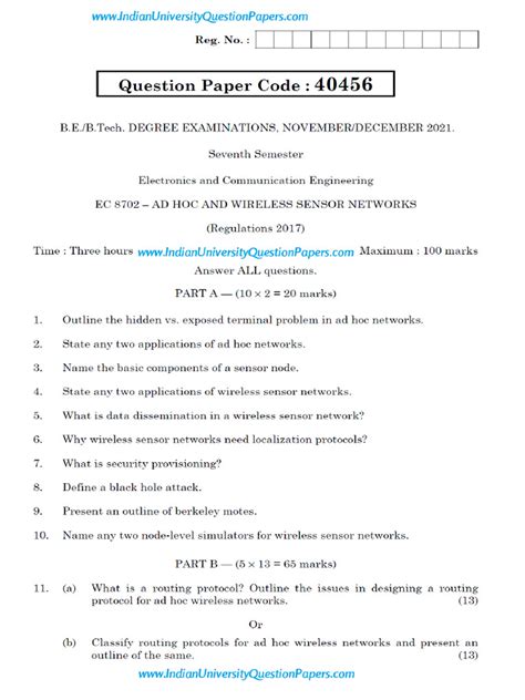 Anna University Ec8702 Ad Hoc And Wireless Sensor Networks Nov Dec 2021 Question Paper Pdf