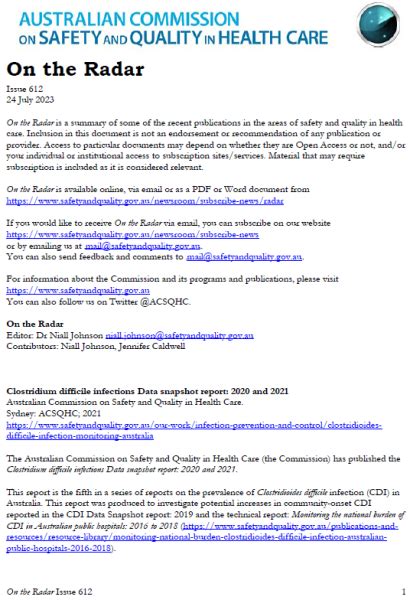 On The Radar Issue 612 Australian Commission On Safety And Quality In