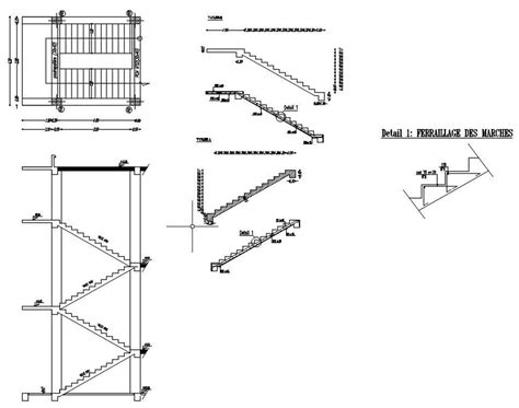Staircase Plan And Section Design With Formwork And Reinforcement