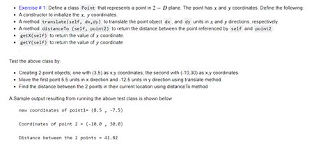 Solved Code In Python Define A Class Point That Represents