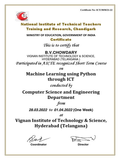 Certificates Vignan Pdf Institute Of Technology Information And