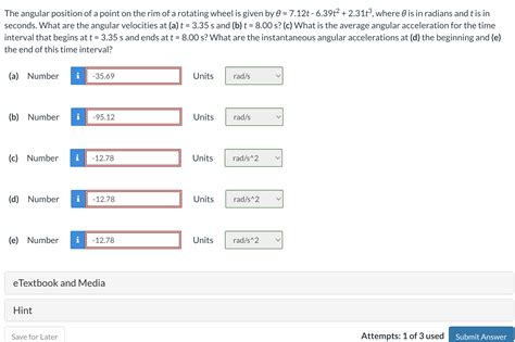 Solved The Angular Position Of A Point On The Rim Of A Chegg