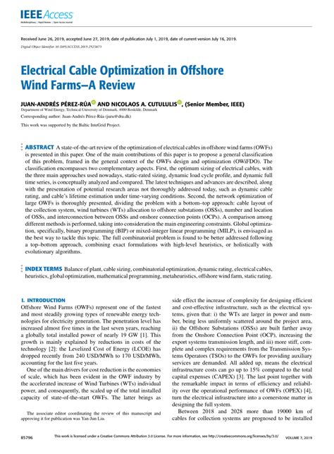 Pdf Electrical Cable Optimization In Offshore Wind Farms—a Review