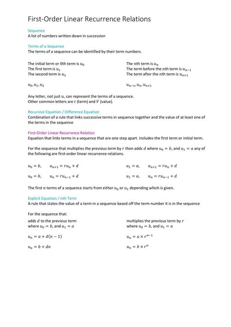 Vce Higher Math Recursion And Financial Modelling Notes Further