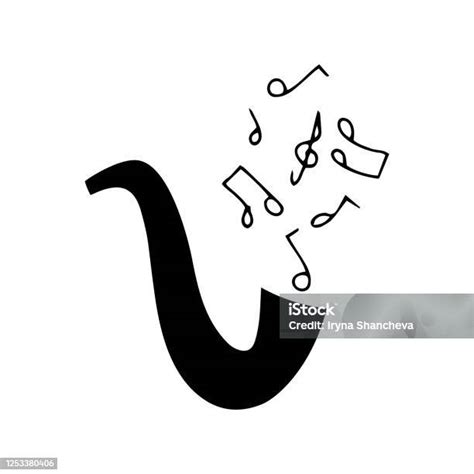 흰색에 고립 된 노트 아이콘 낙서 색소폰 손 그리기 라인 아트 음악 스케치 벡터 스톡 일러스트레이션입니다 Eps 10 검은색에 대한 스톡 벡터 아트 및 기타 이미지 Istock