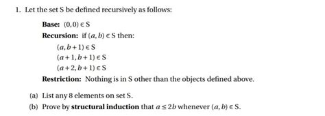 solved let the set s be defined recursively as follows