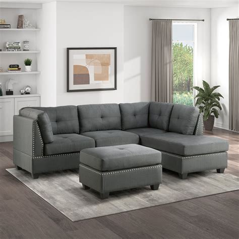 Latitude Run® Fabric Upholstered Sectional Sofa Chaise With Ottoman