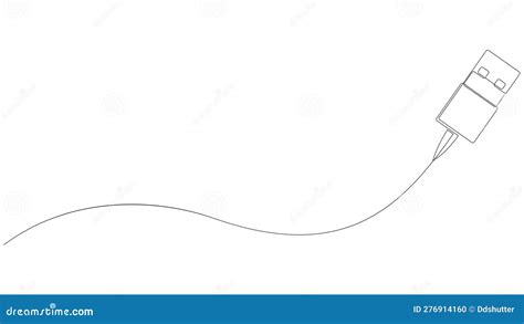 USB Data Cable One Line Drawing Continuous Single Line Technological Concept Computer Wire