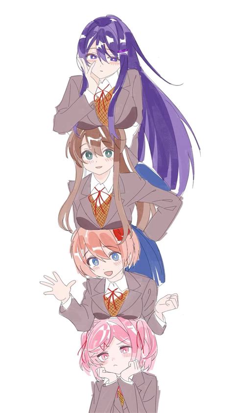 Monika Natsuki Yuri And Sayori Doki Doki Literature Club Drawn By