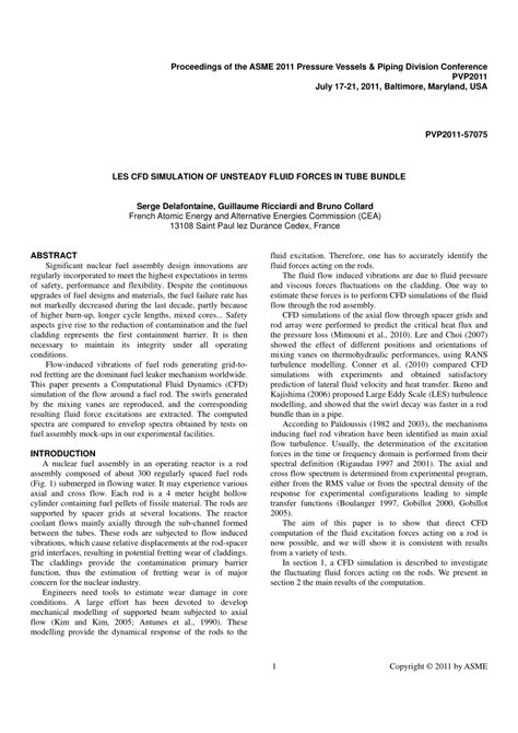 PDF LES CFD Simulation Of Unsteady Fluid Forces In Tube Bundle