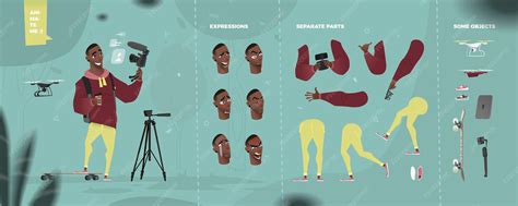 Premium Vector Stylized Character With Camera Vlog Theme Cool Guy Set For Animation