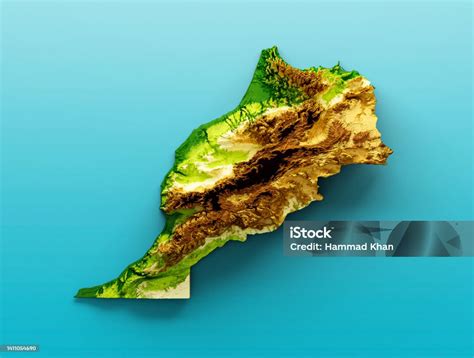 모로코지도 음영 릴리프 색상 높이 바다 블루 배경 3d 일러스트 레이 션 0명에 대한 스톡 사진 및 기타 이미지 0명 3차원 형태 공중 뷰 Istock