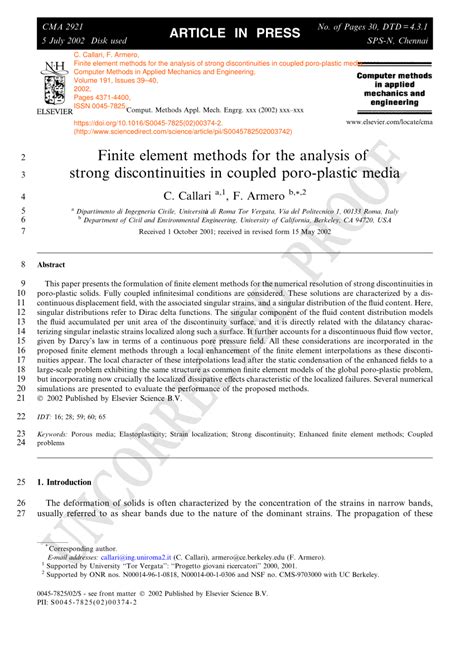 Pdf Finite Element Methods For The Analysis Of Strong Discontinuities