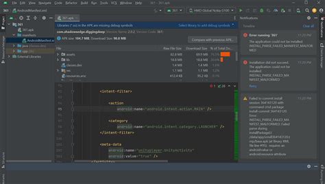 INSTALL PARSE FAILED MANIFEST MALFORMED On Activity Meta Data Unity Engine Unity Discussions