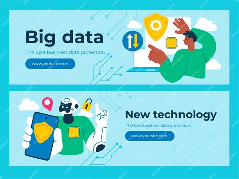 Premium Vector Flat Hand Drawn Data Technology Horizontal Banner Template Collection With