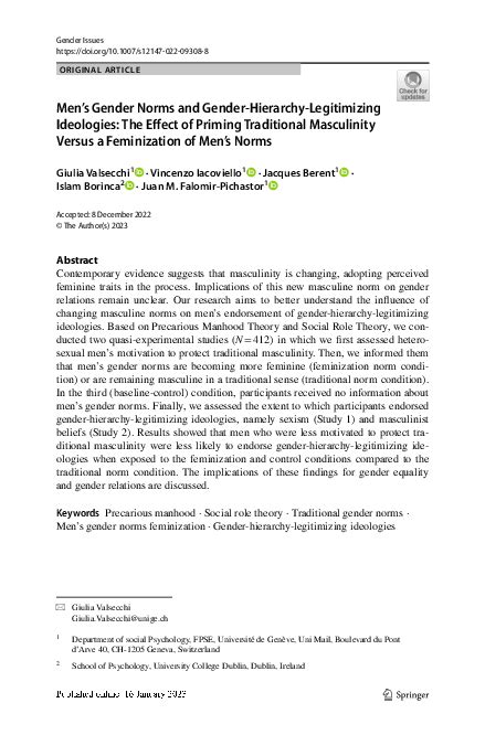 Pdf Mens Gender Norms And Gender Hierarchy Legitimizing Ideologies