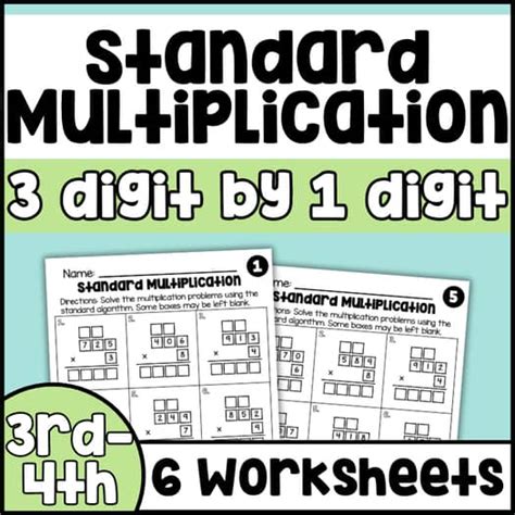 Standard Algorithm Multiplication Worksheets With Carrying 3 Digit By 1 Digit