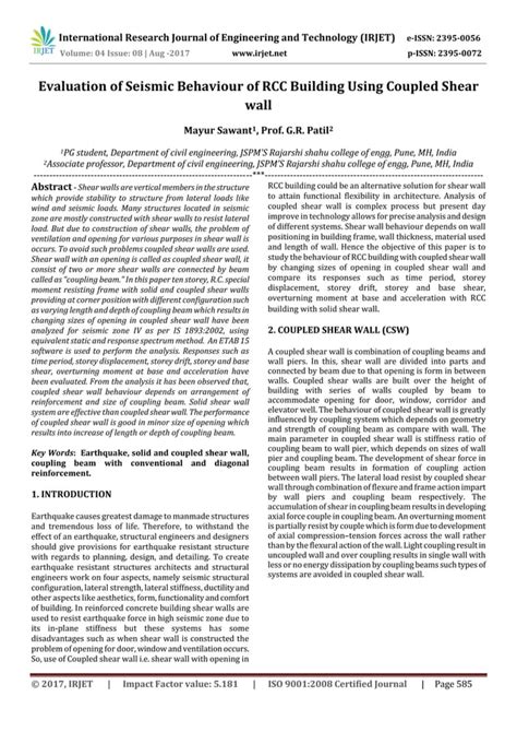evaluation of seismic behaviour of rcc building using coupled shear