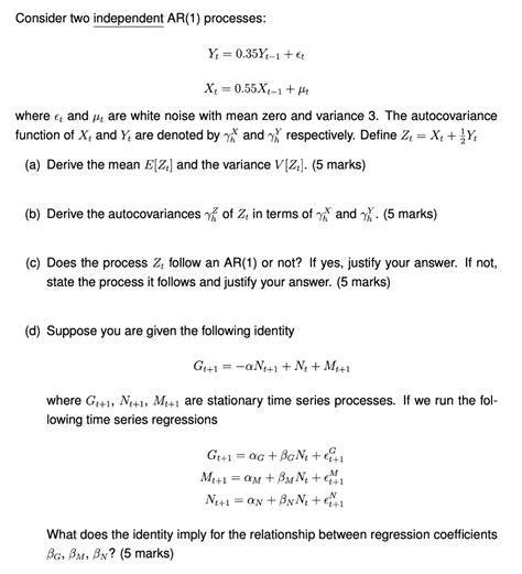 Solved Consider Two Independent Ar 1 Processes Y