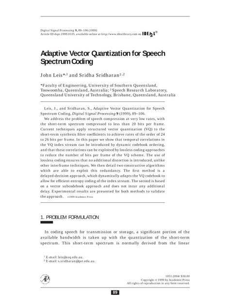 Pdf Adaptive Vector Quantization For Speech Spectrum Coding Dokumen