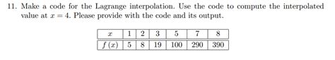 Solved 11 Make A Code For The Lagrange Interpolation Use