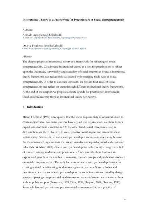 Pdf Institutional Theory As A Framework For Practitioners Of Social