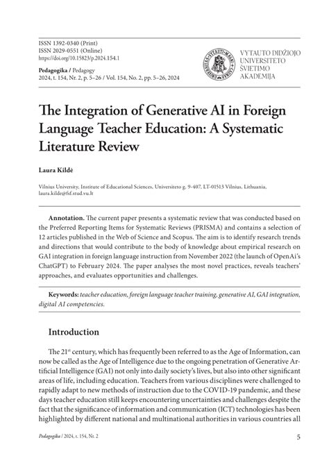 Pdf The Integration Of Generative Ai In Foreign Language Teacher Education A Systematic