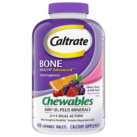 Caltrate Chewables 600 D3 Plus Minerals Calcium Vitamin D Supplement Cherry Orange And Fruit