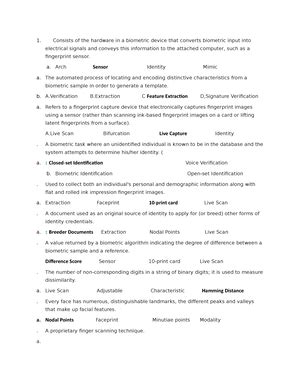Qbank Mcq MCQs Question Bank For Biometrics 2 1 Consists Of The Hardware In A Biometric