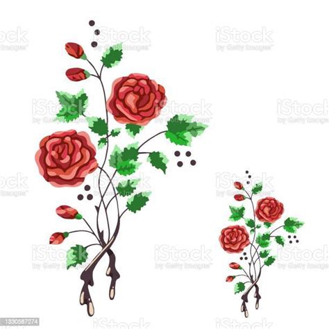 꽃의 아름다운 여름 평면 가지 흰색 배경에 장미에서 장식 벡터 일러스트레이션의 패션 그리기에 대한 스톡 벡터 아트 및 기타 이미지 그리기 꽃 나무 꽃 식물 Istock
