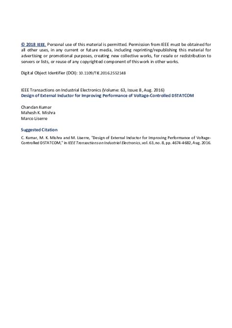 Pdf Design Of External Inductor For Improving Performance Of Voltage Controlled Dstatcom