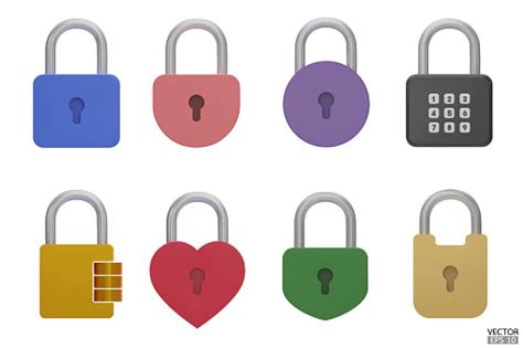 흰색 배경에 격리된 3d 자물쇠 아이콘 세트 최소 잠금 아이콘 3d 벡터 그림입니다 사물함에 대한 스톡 벡터 아트 및 기타 이미지 사물함 0명 3차원 형태 Istock