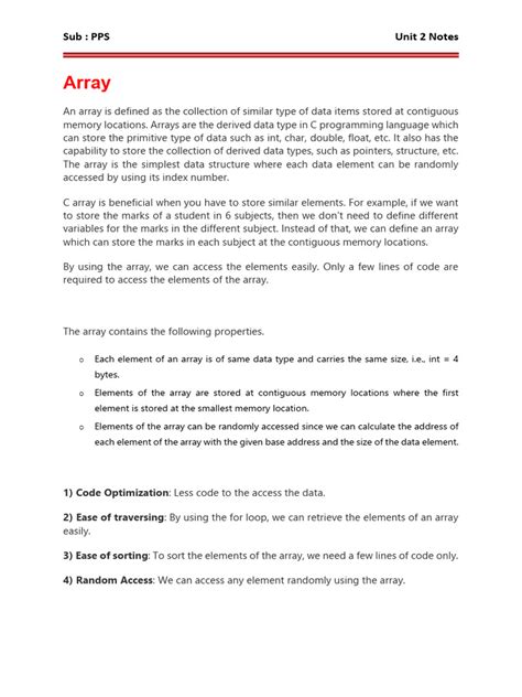 Pps Unit 2 Notes Pdf Pointer Computer Programming Integer Computer Science