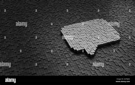 3d Rendering Metal Cubes In Shape Of Symbol Of Rectangular Rounded Chat Bubble With Three Dots