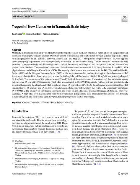 Pdf Troponin I New Biomarker In Traumatic Brain Injury