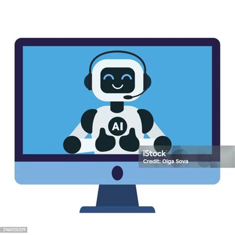 Cute Chat Bot Robot Shows Thumbs Up On The Computer Monitor Screen